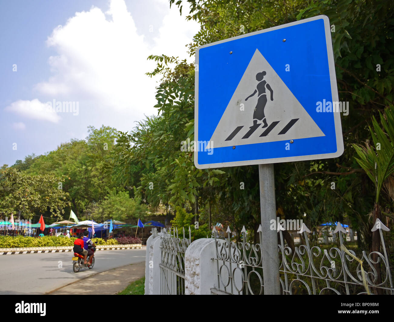 Pedestrian street sign in Luang Prabang, Northern Laos Stock Photo - Alamy