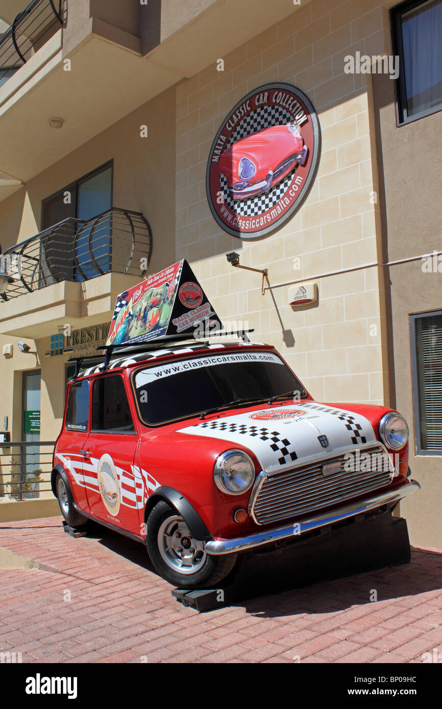Old classic Mini car outside Malta Classic Car Collection, Qawra ...