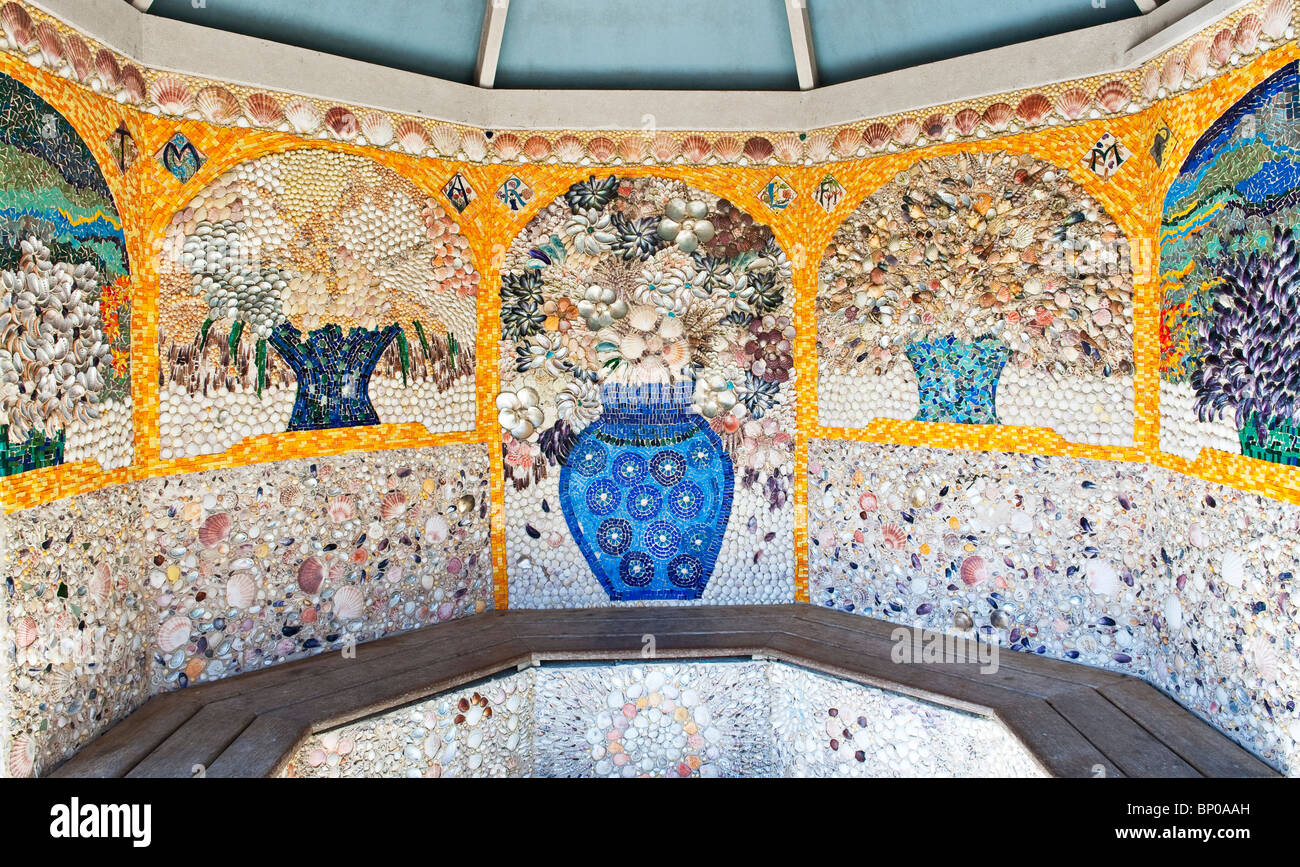 Tresco Abbey Gardens, Isles of Scilly, UK. The Shell House, decorated ...