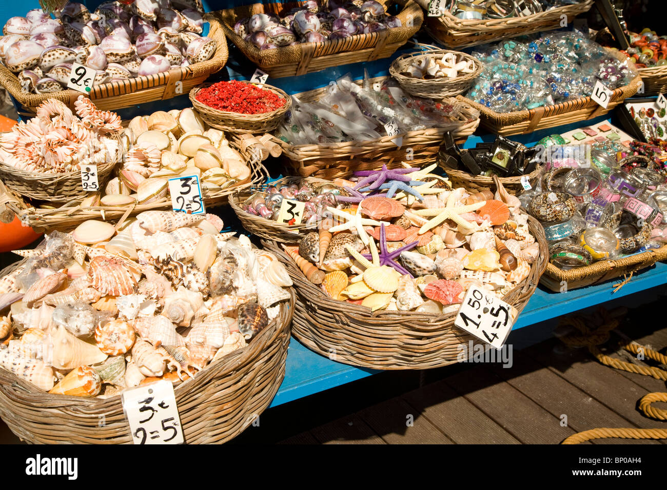 Baskets of Sea shells for sale, Rhodes, Greece Stock Photo - Alamy