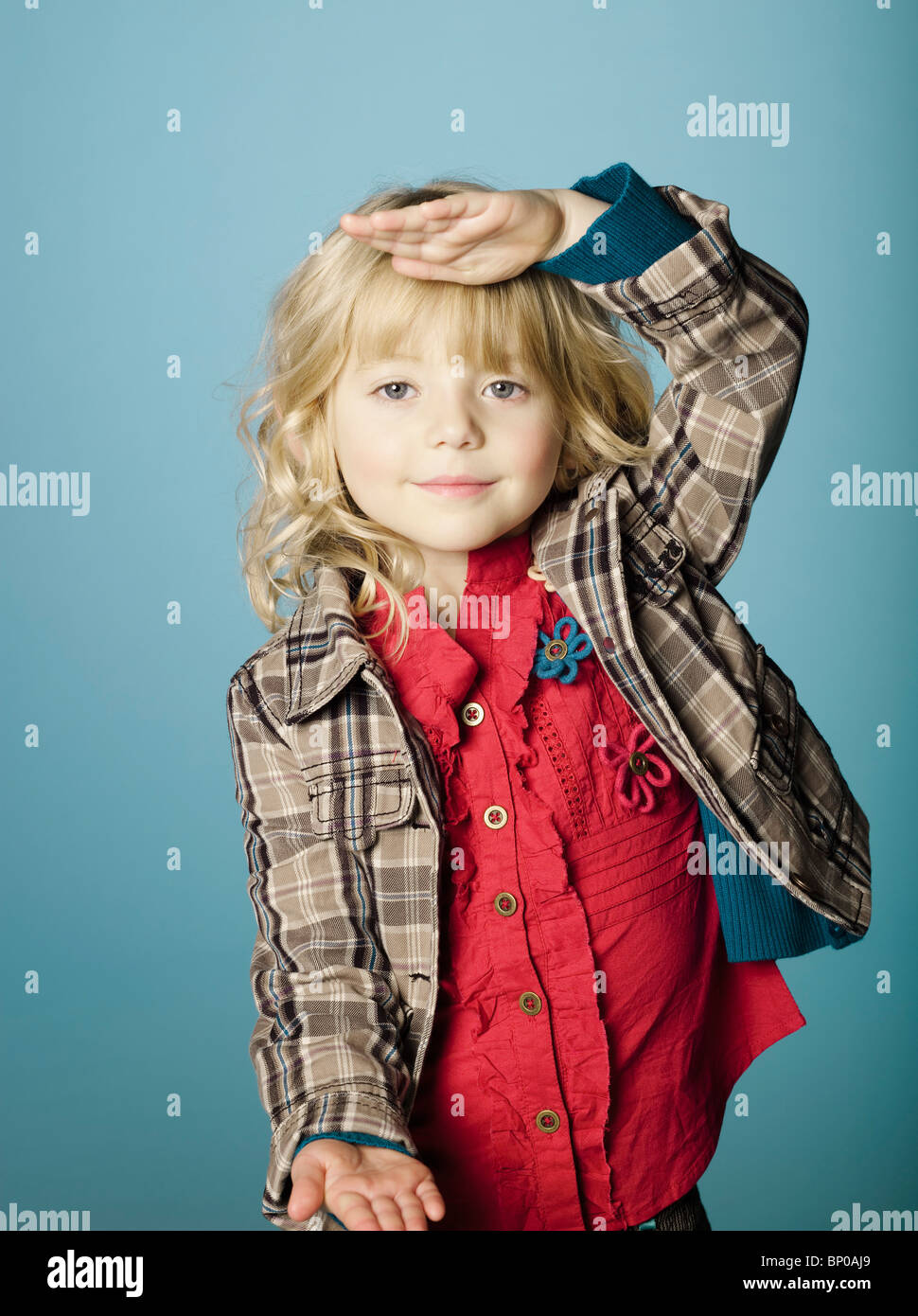Little girl with hands measuring size Stock Photo - Alamy