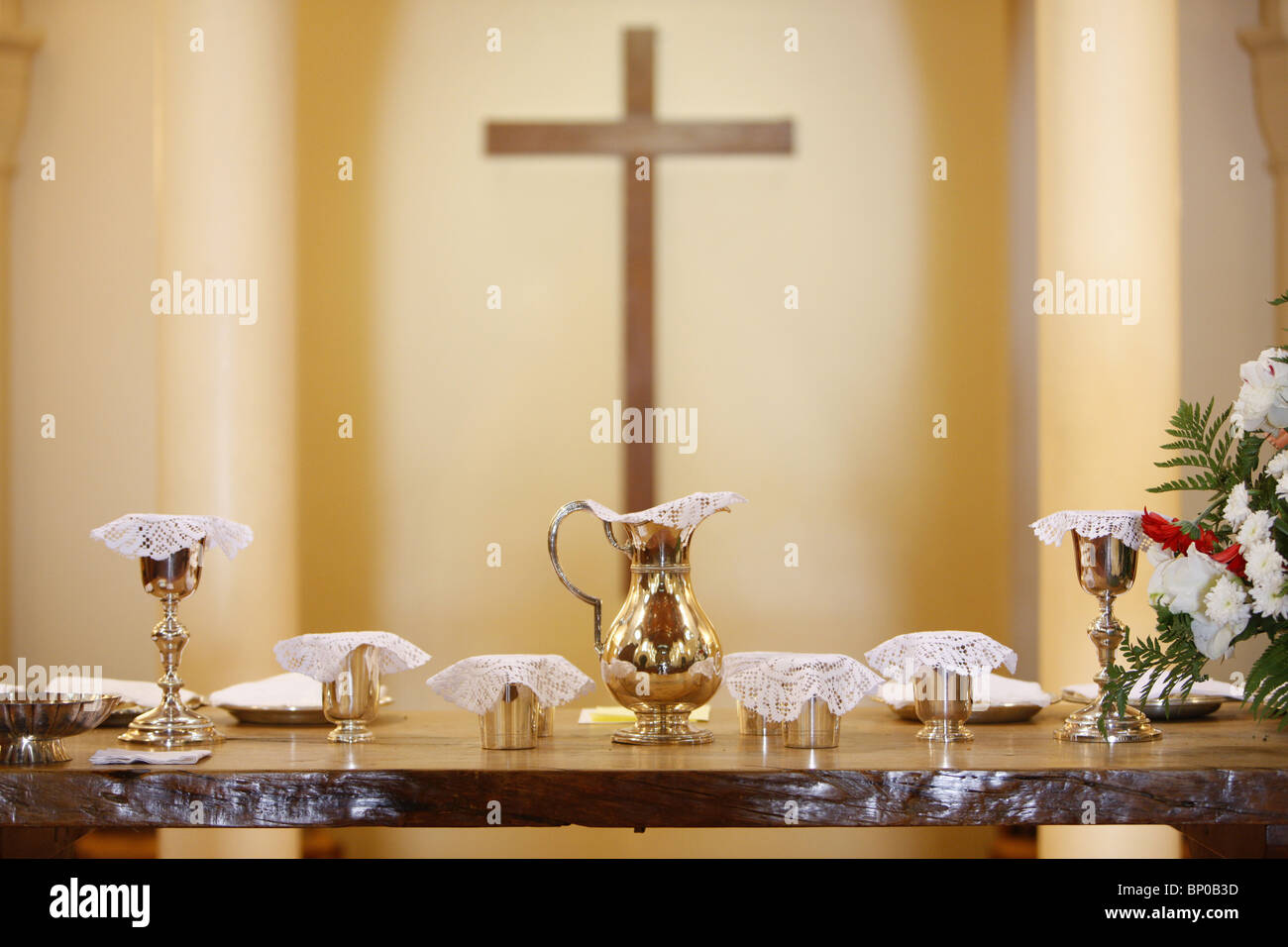 France, Paris, Holy communion on altar in a protestant chuch Stock ...