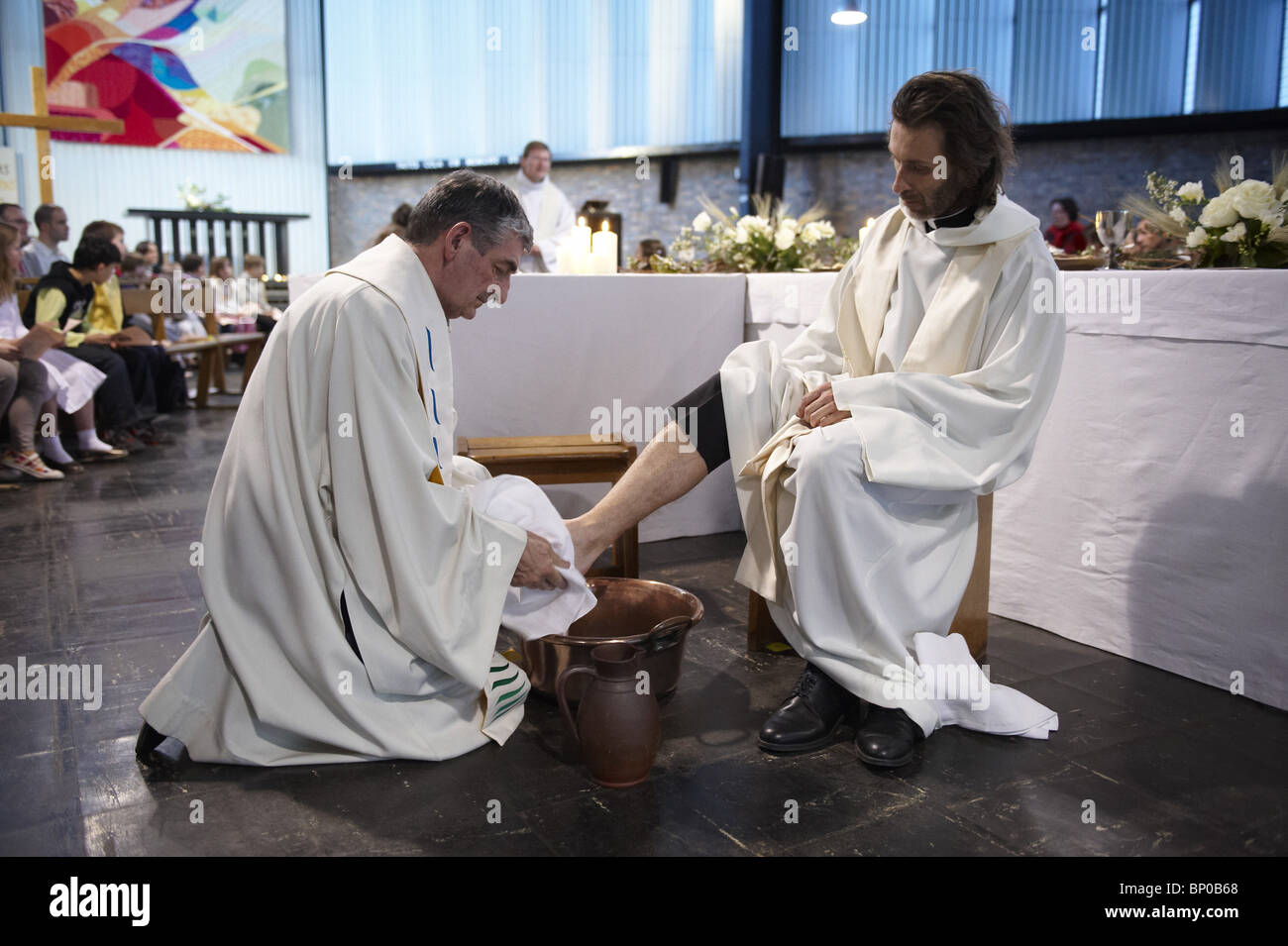 France, Paris, Maundy thursday celebration in a catholic church Feet ...