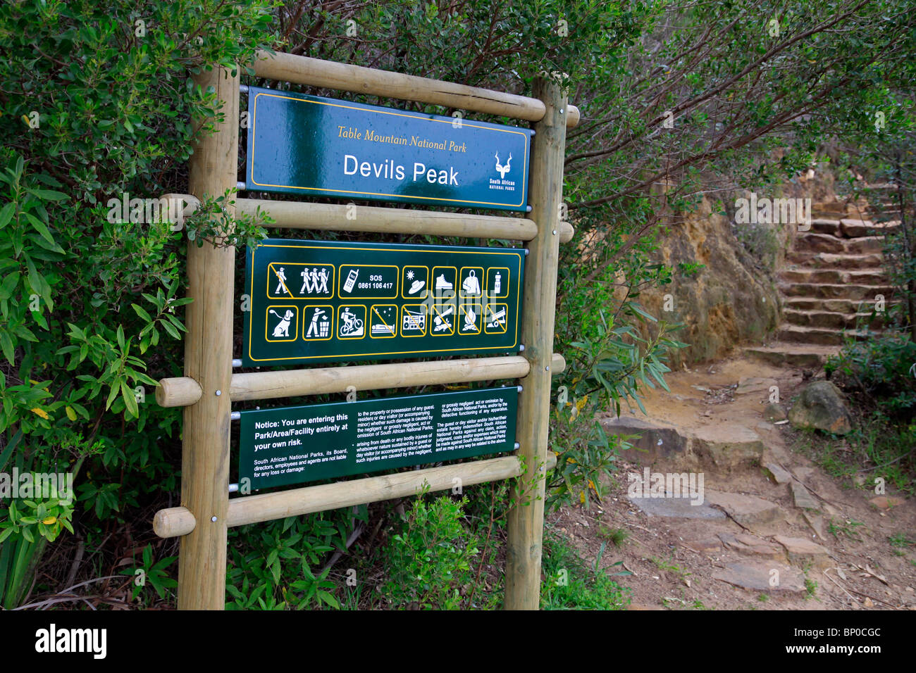 Information sign at Devil's Peak in the Table Mountain National Park ...