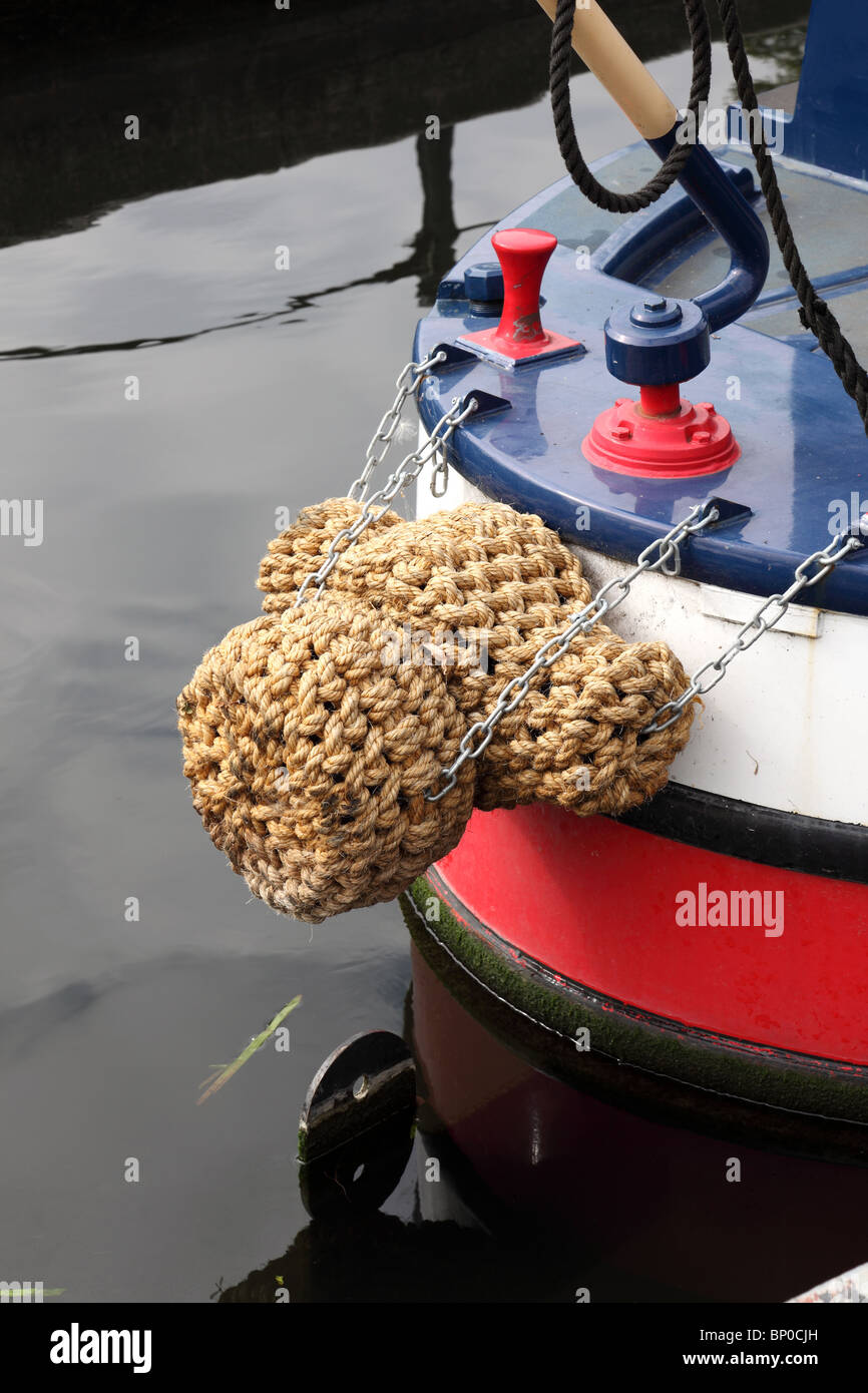 Stern fender on narrowboat River Cam Baits Bite Lock Stock Photo - Alamy