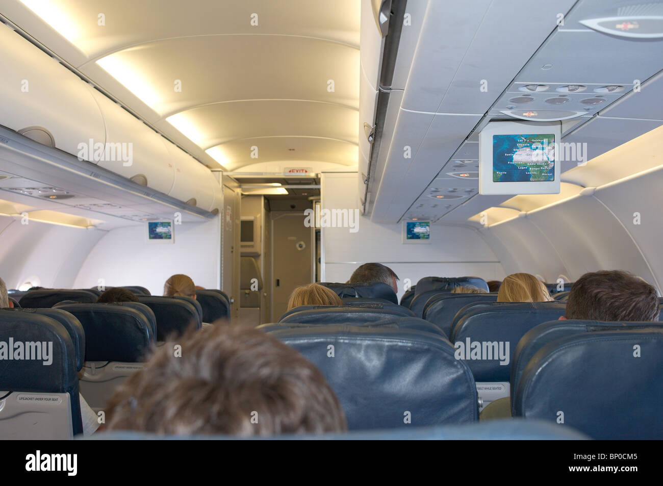 Airbus A321cabin and overhead TFT screens Stock Photo - Alamy