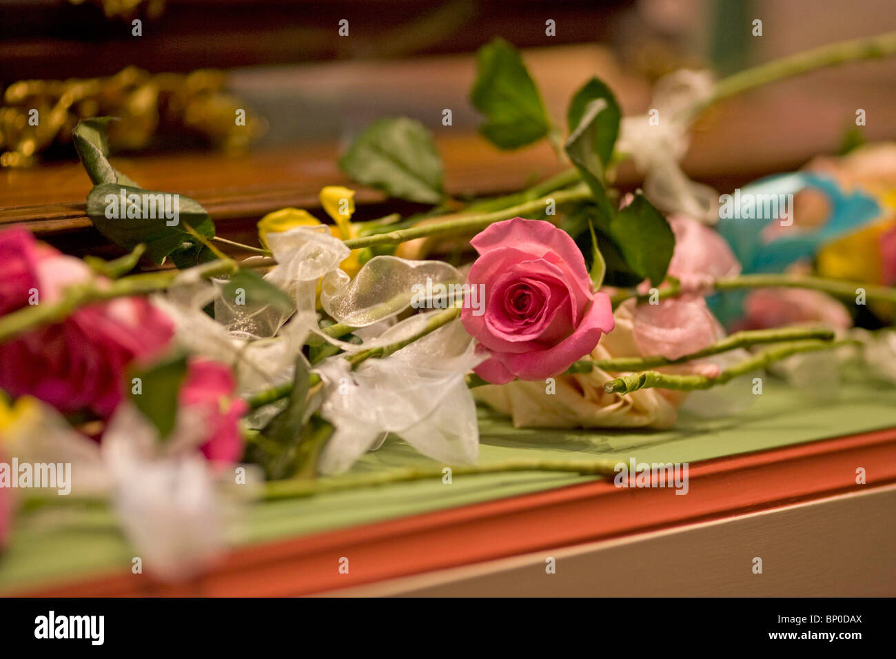 Roses on the casket containting the relics of Saint Therese of Lisieux ...
