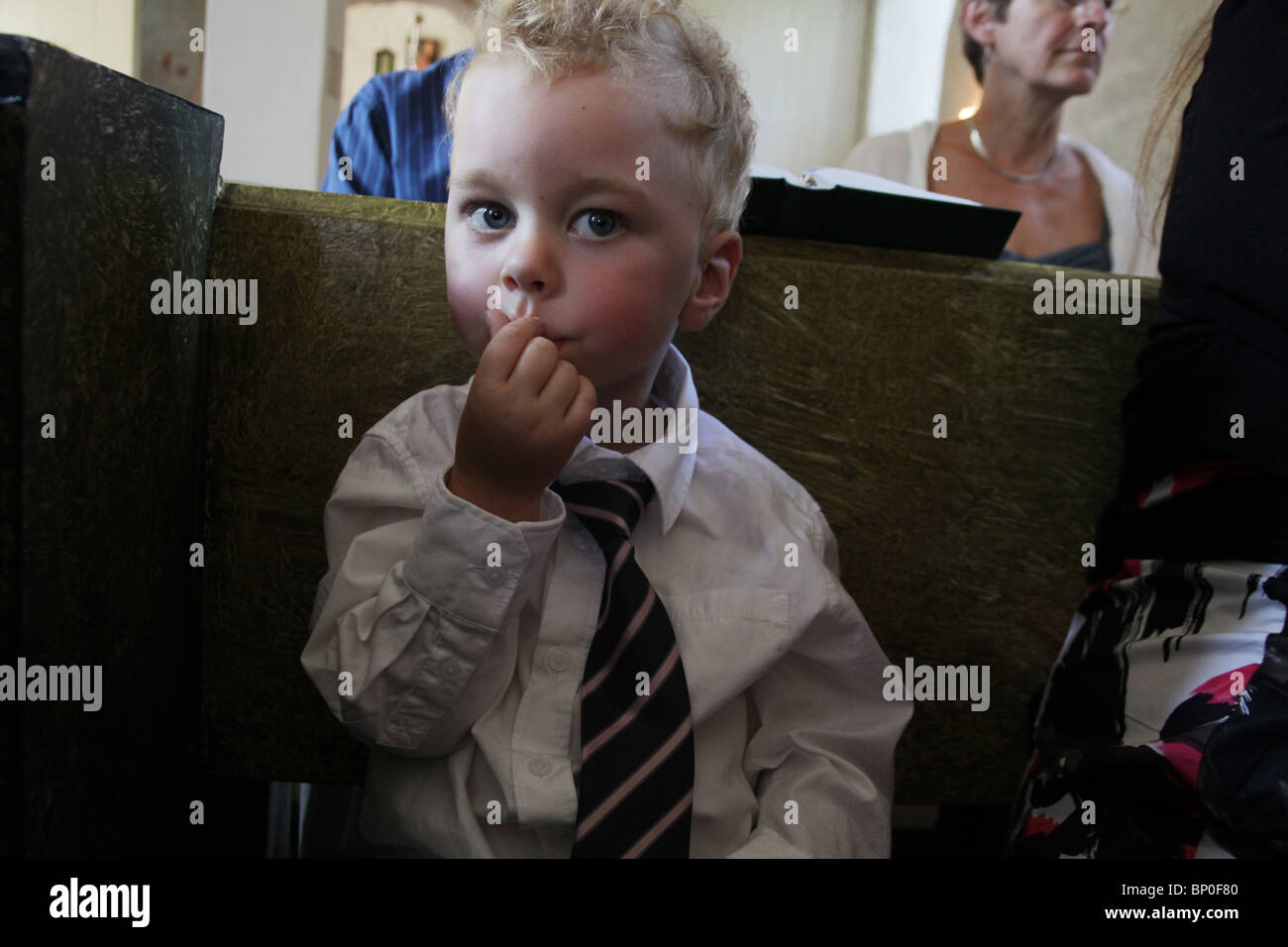 Little boy toddler in party clothes white shirt tie smartly dressed at ...