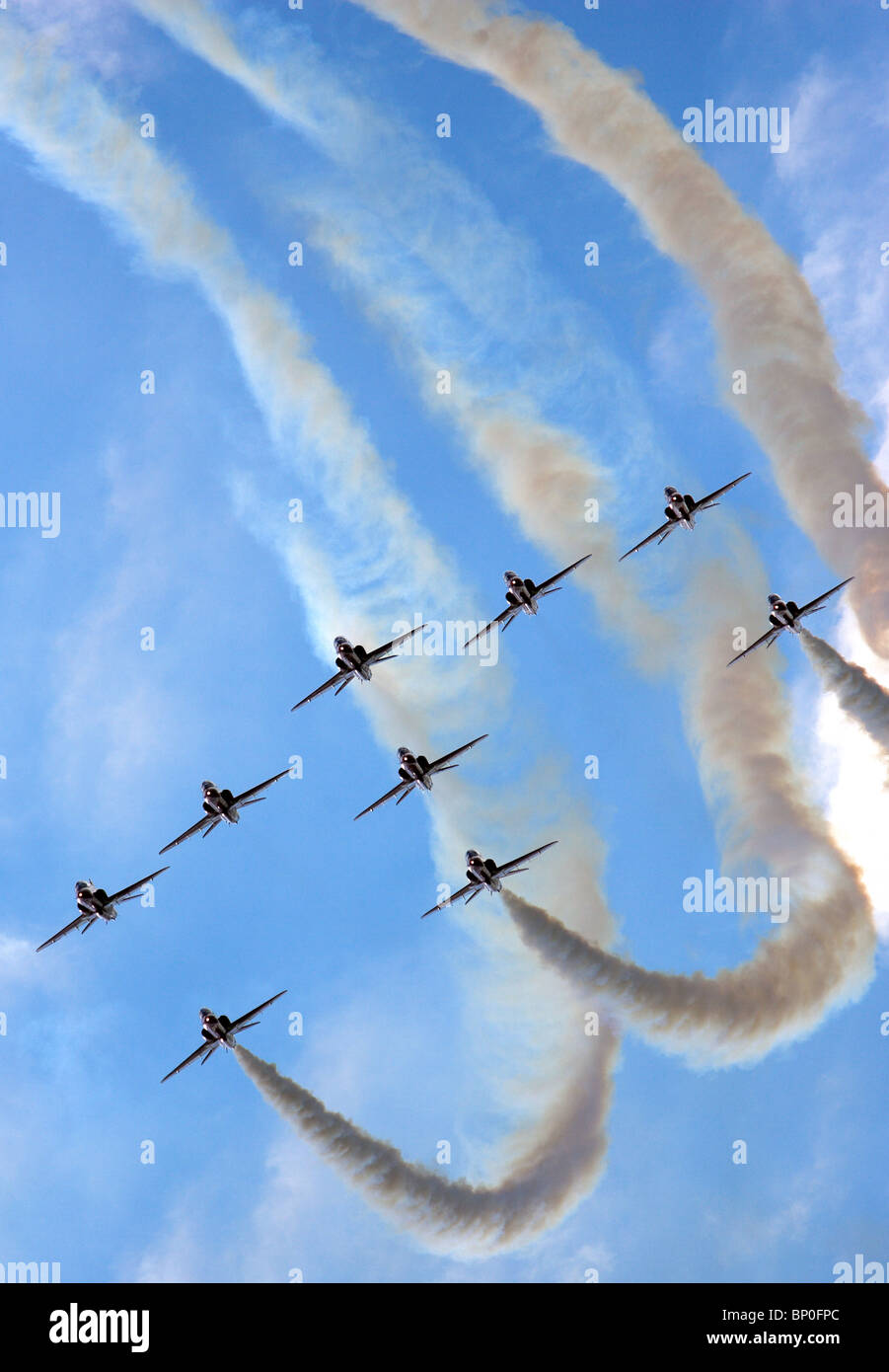 The RAF Red Arrows Aerobatic Team flying BAE Hawk T1 aircraft are ...