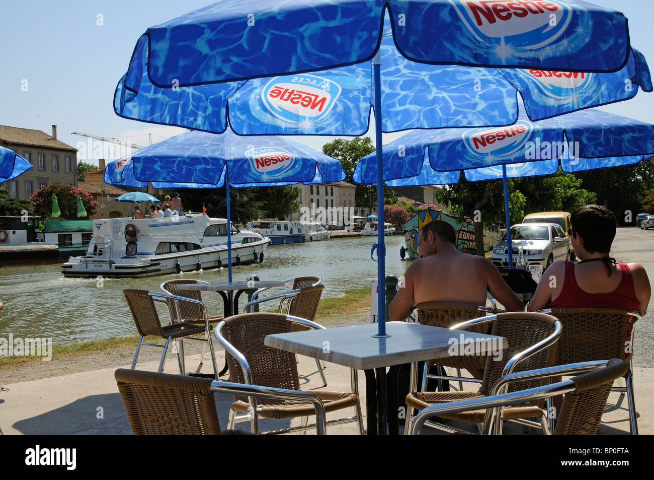 Holiday Hire Rental Boat Making Its Way Along The Canal Du Midi At