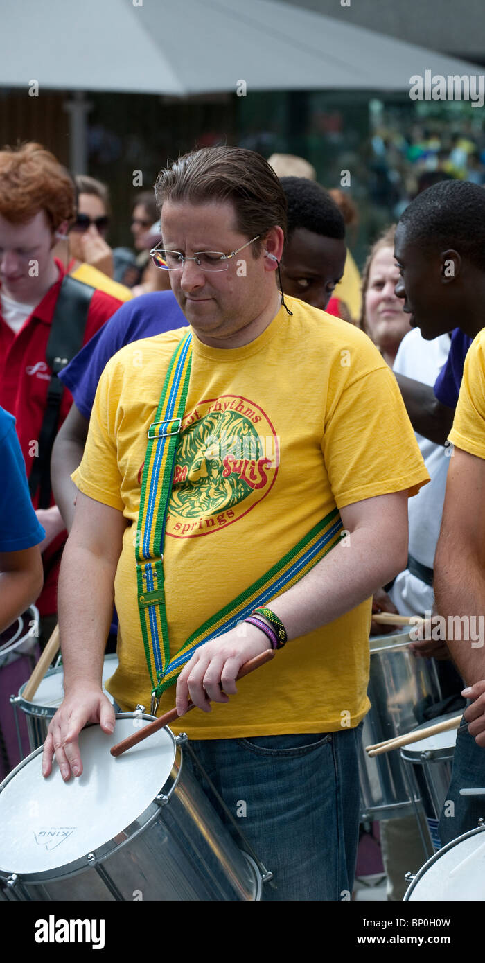 Drummers form part of the Brazilian Festival on London's Southbank ...