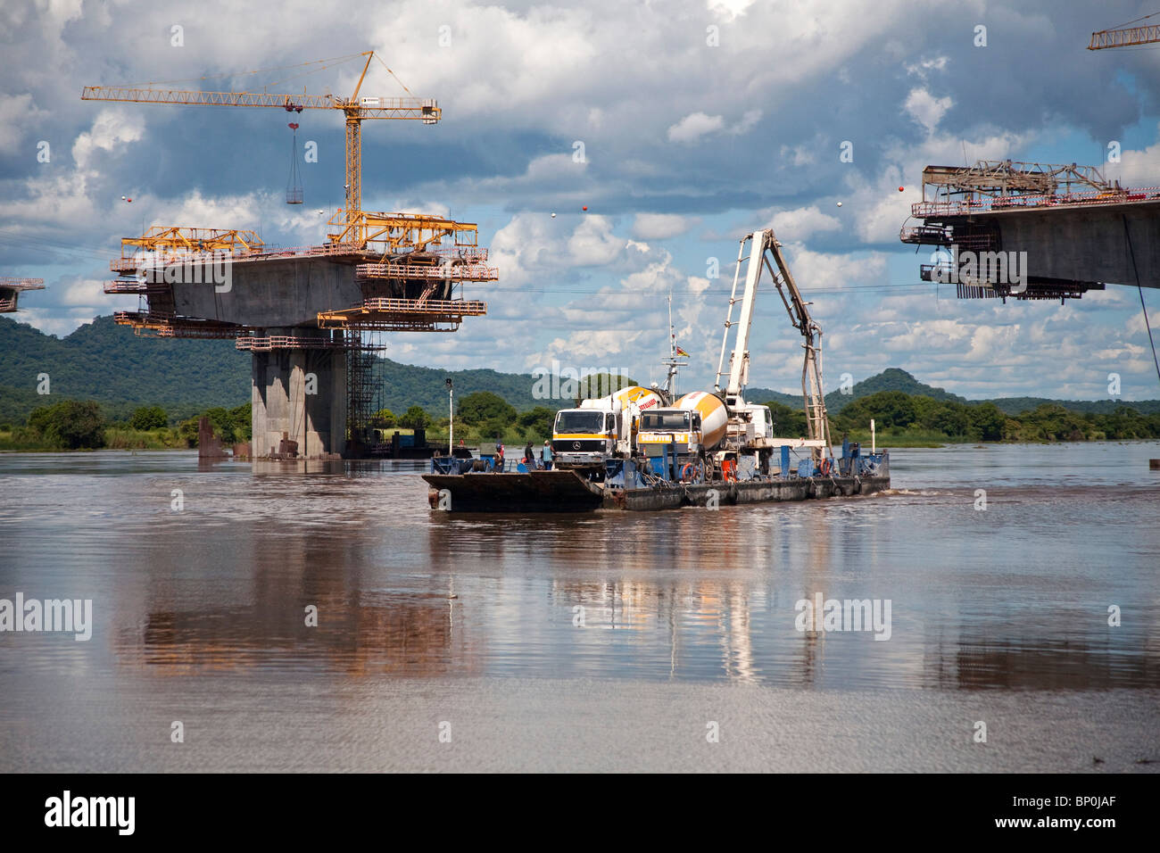 Mozambique, Zambezi. Construction of the new bridge across the Zambezi ...
