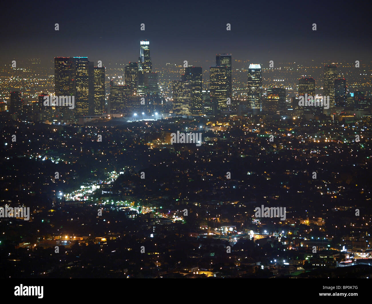 City of the Angeles. Late night view from the top of Mt. Hollywood ...