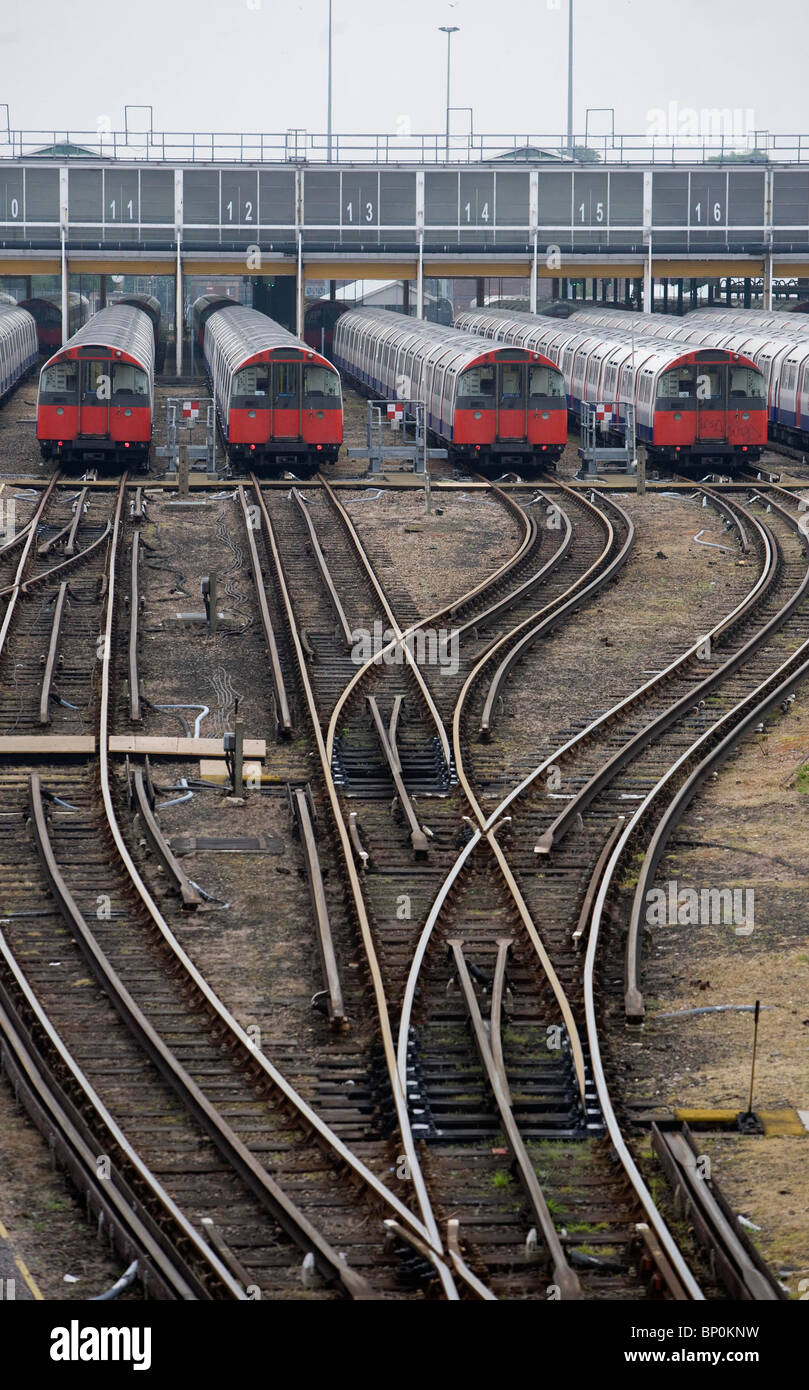 London tube trains stand stationary at Northfields Underground Train ...