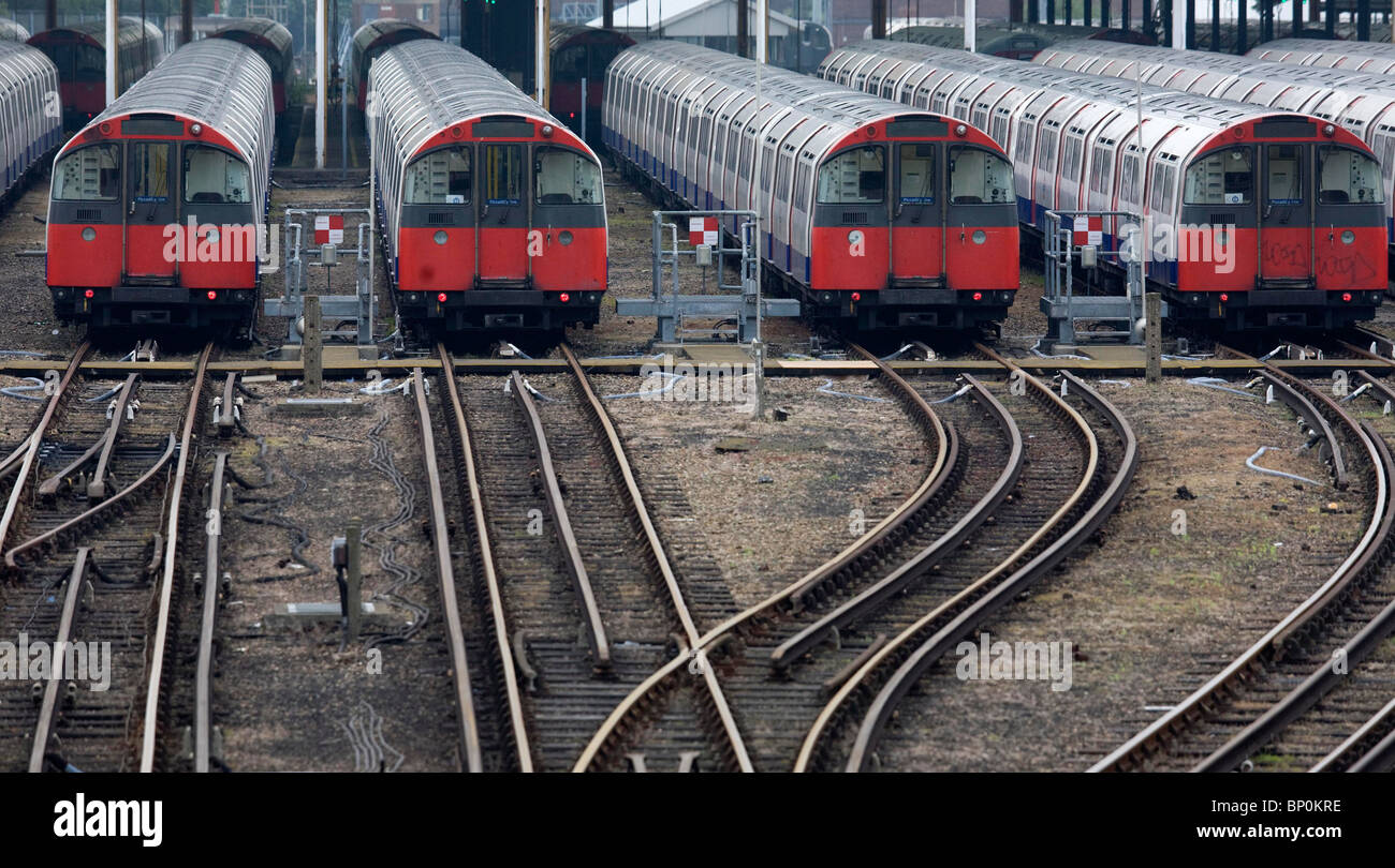 London tube trains stand stationary at Northfields Underground Train ...