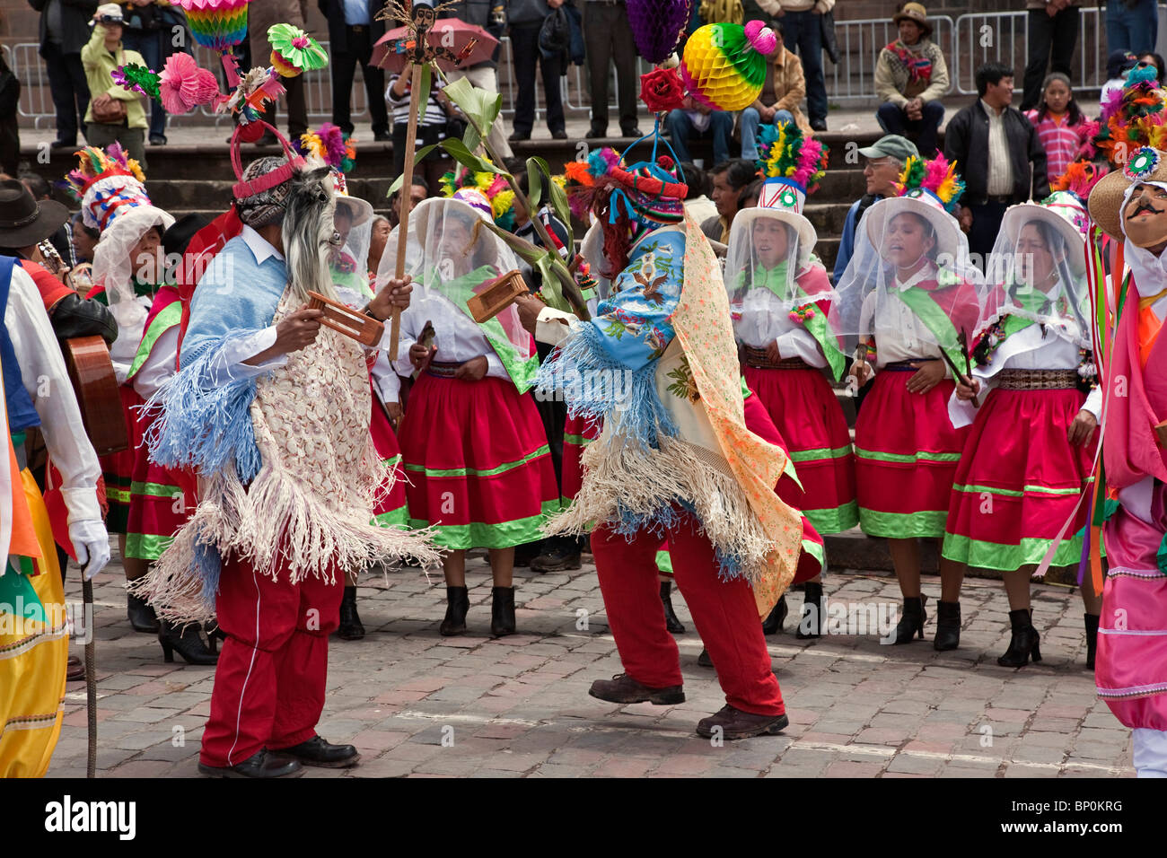 Peru, Masked dancers on Christmas Day in Cusco s square, Plaza de Armas ...