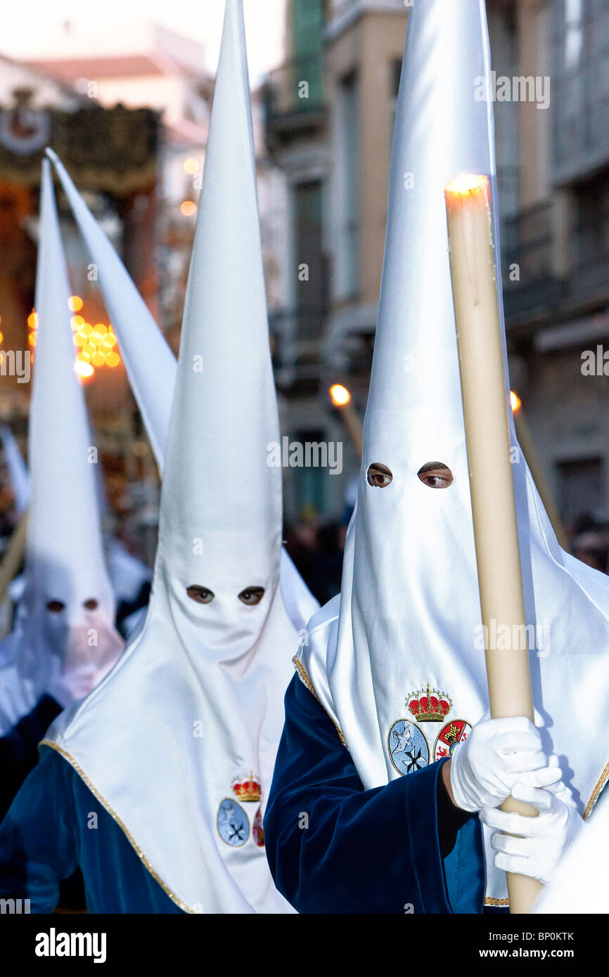 Penitents wearing hooded robes during Semana Santa, (Holy Week ...