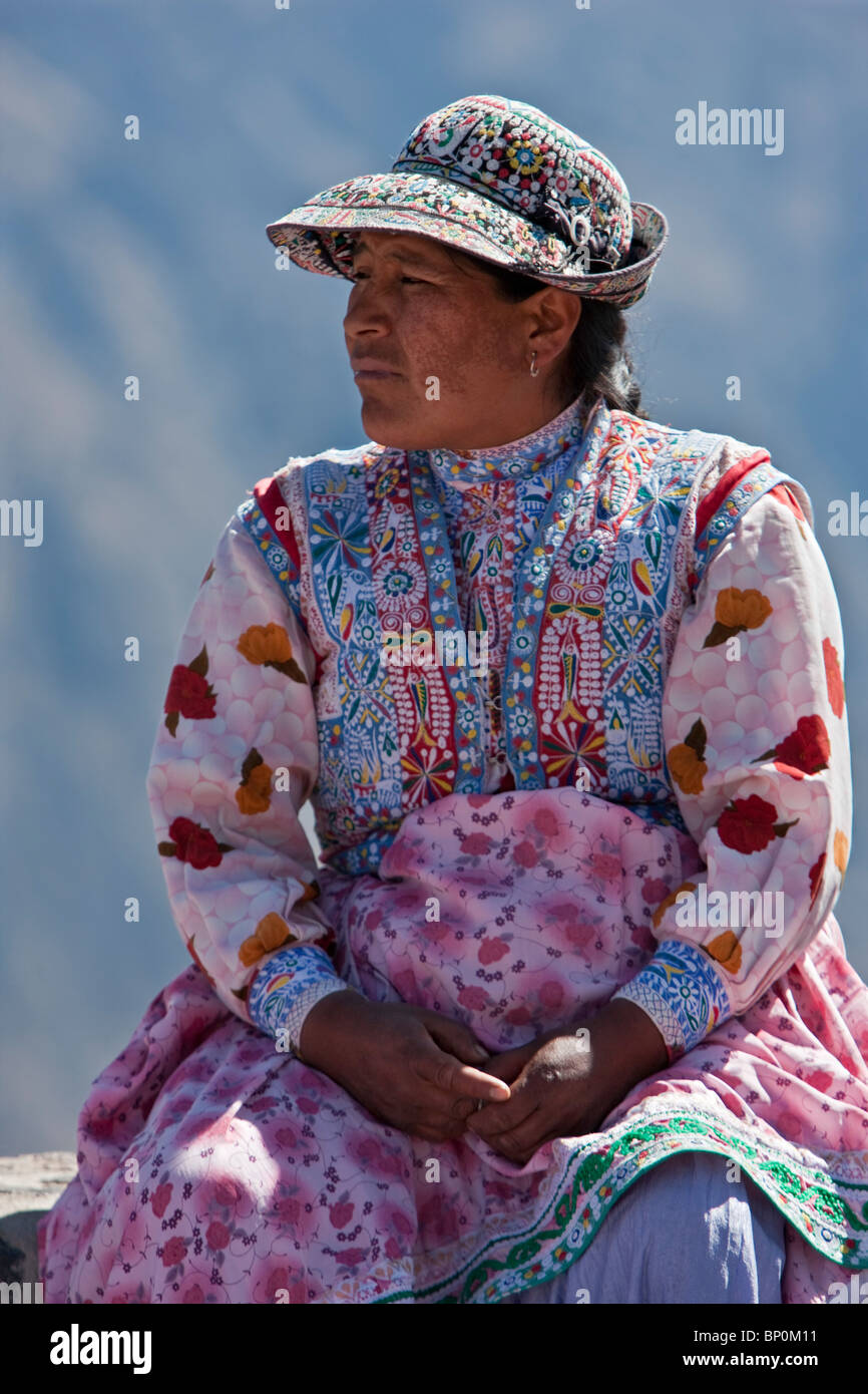 Peru, A Cabana women in traditional dress near the Colca Canyon Stock ...