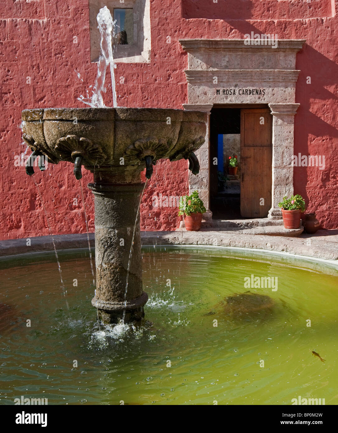 Peru, A granite fountain in a courtyard of the magnificent Santa ...