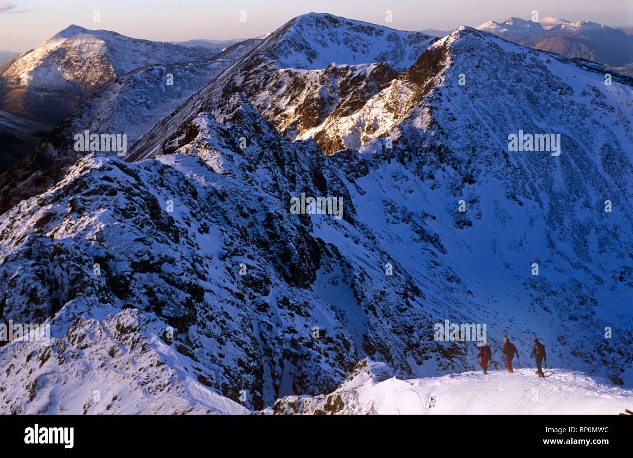 Traversing the Aonach Eagach Ridge above Glencoe, Scottish Highlands ...