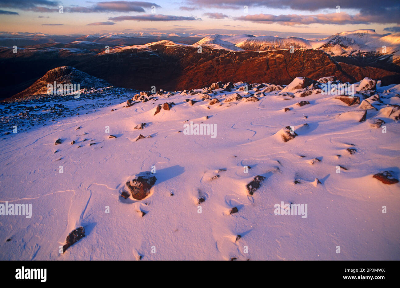 Traversing the Aonach Eagach Ridge above Glencoe, Scottish Highlands ...