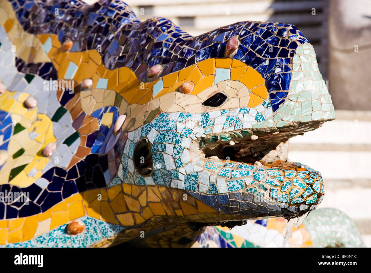 Mozaic lizard sculpture by Gaudi, Guell Park, Barcelona, Catalonia ...