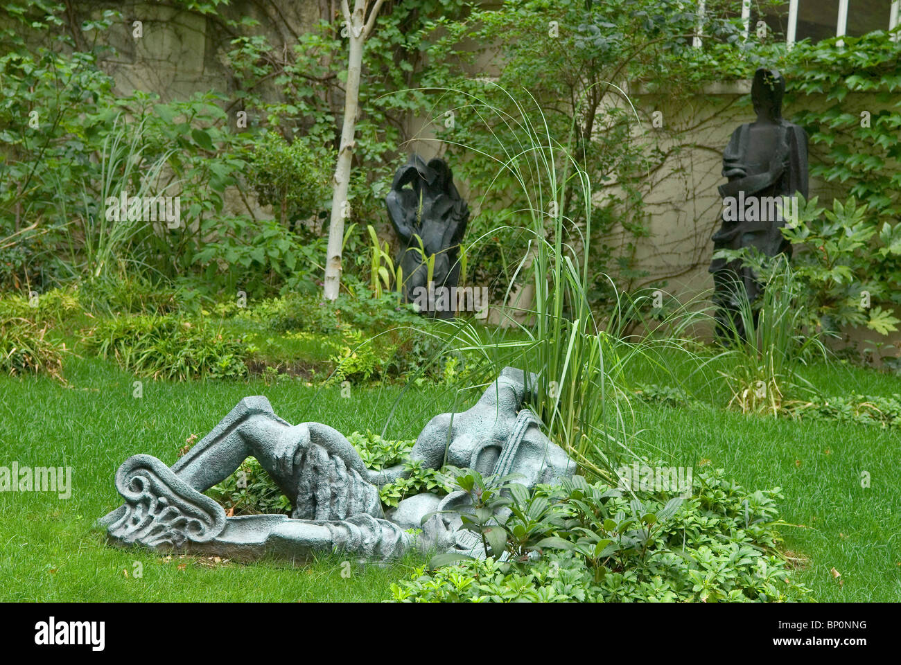 France, Paris, 6th arrondissement, garden of Zadkine Museum, statue of ...