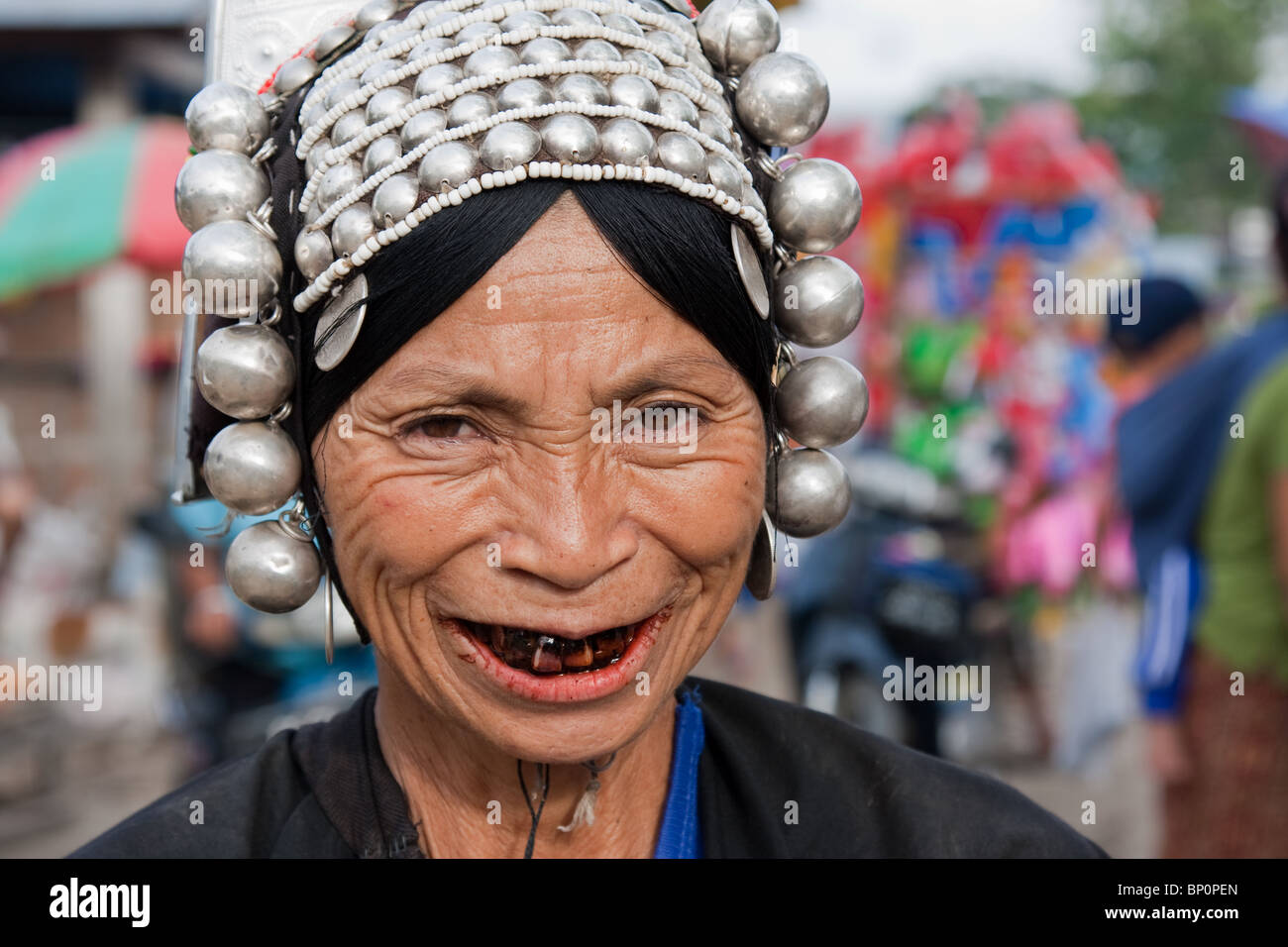portrait of an old Akha woman in Myanmar Stock Photo - Alamy