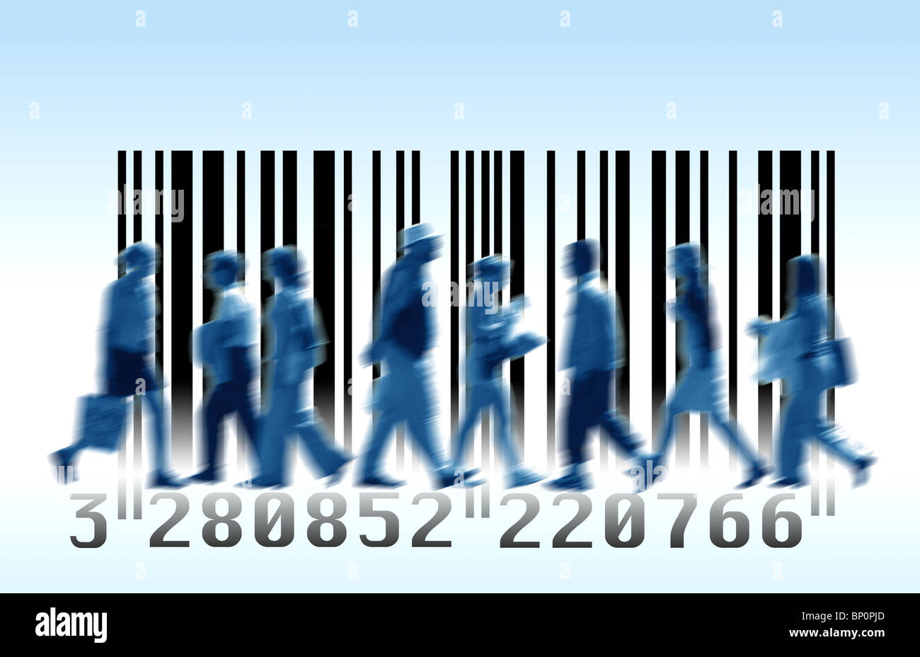 Crowd walking, bar code on the background, blurred effect Stock Photo ...