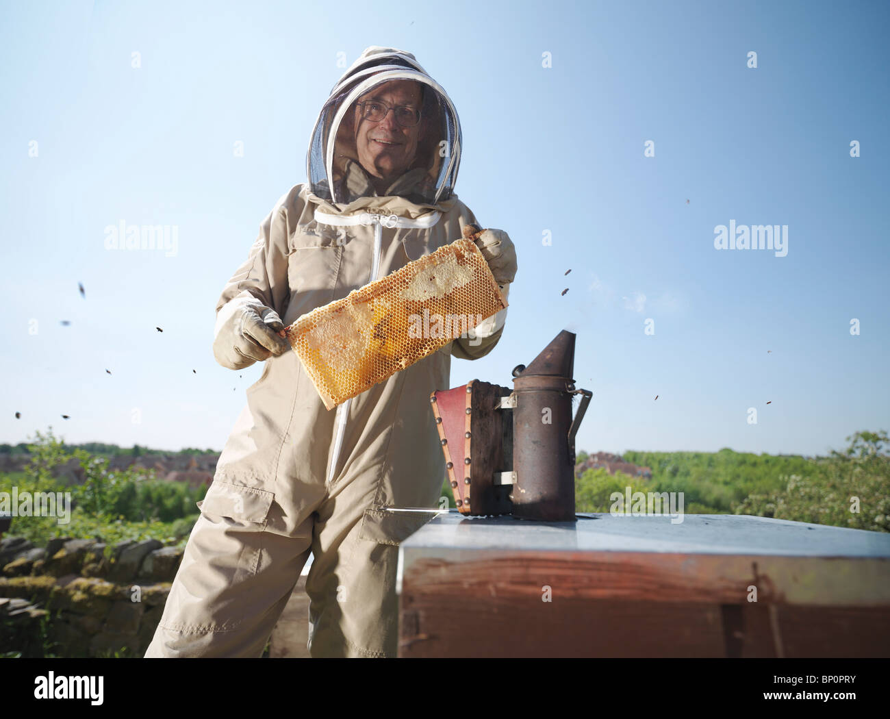 Beekeeper standing with smoker hi-res stock photography and images - Alamy