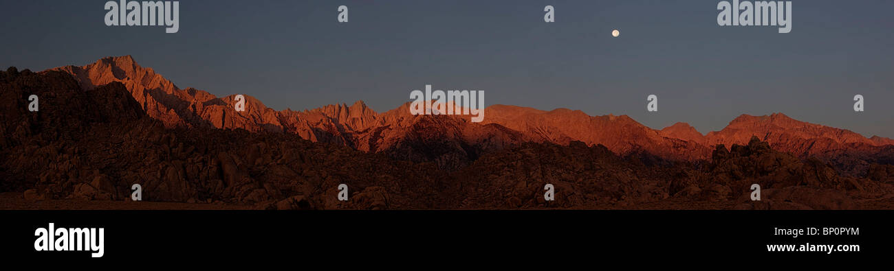 Moonset over Mt. Whitney, Alabama Hills, Lone Pine, California, USA ...