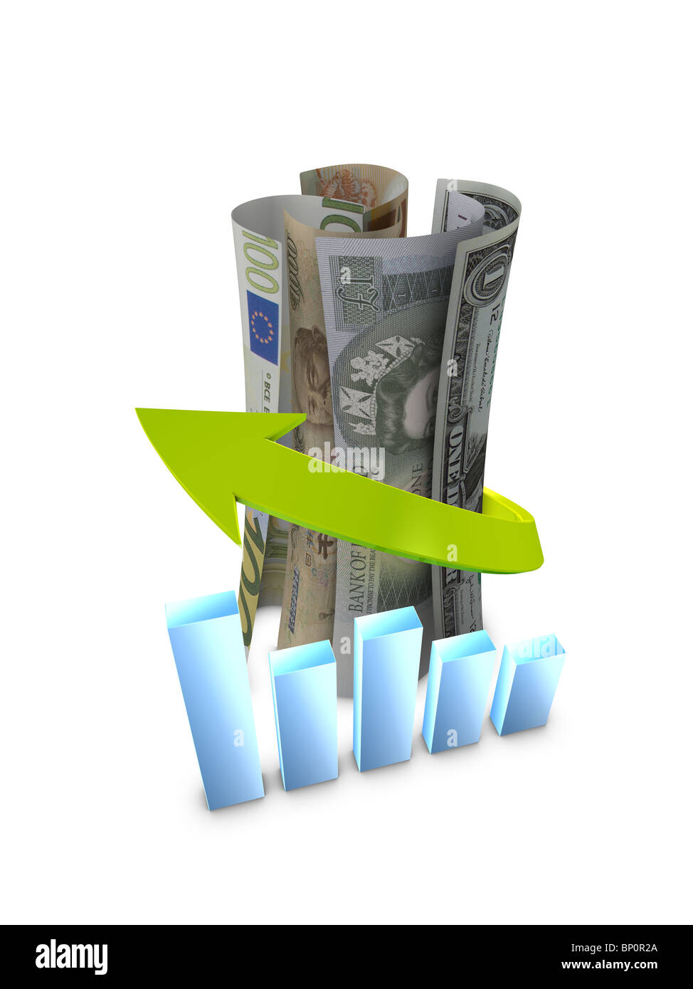 3d image, conceptual currency growth chart, isolated over white ...