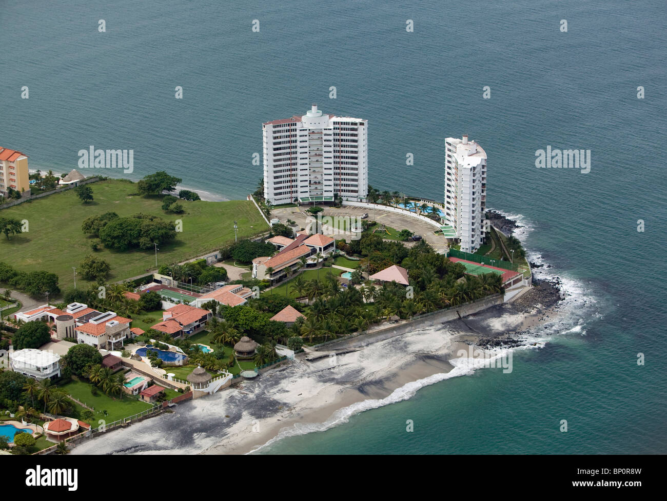 aerial view above residential development Pacific coast Republic of ...