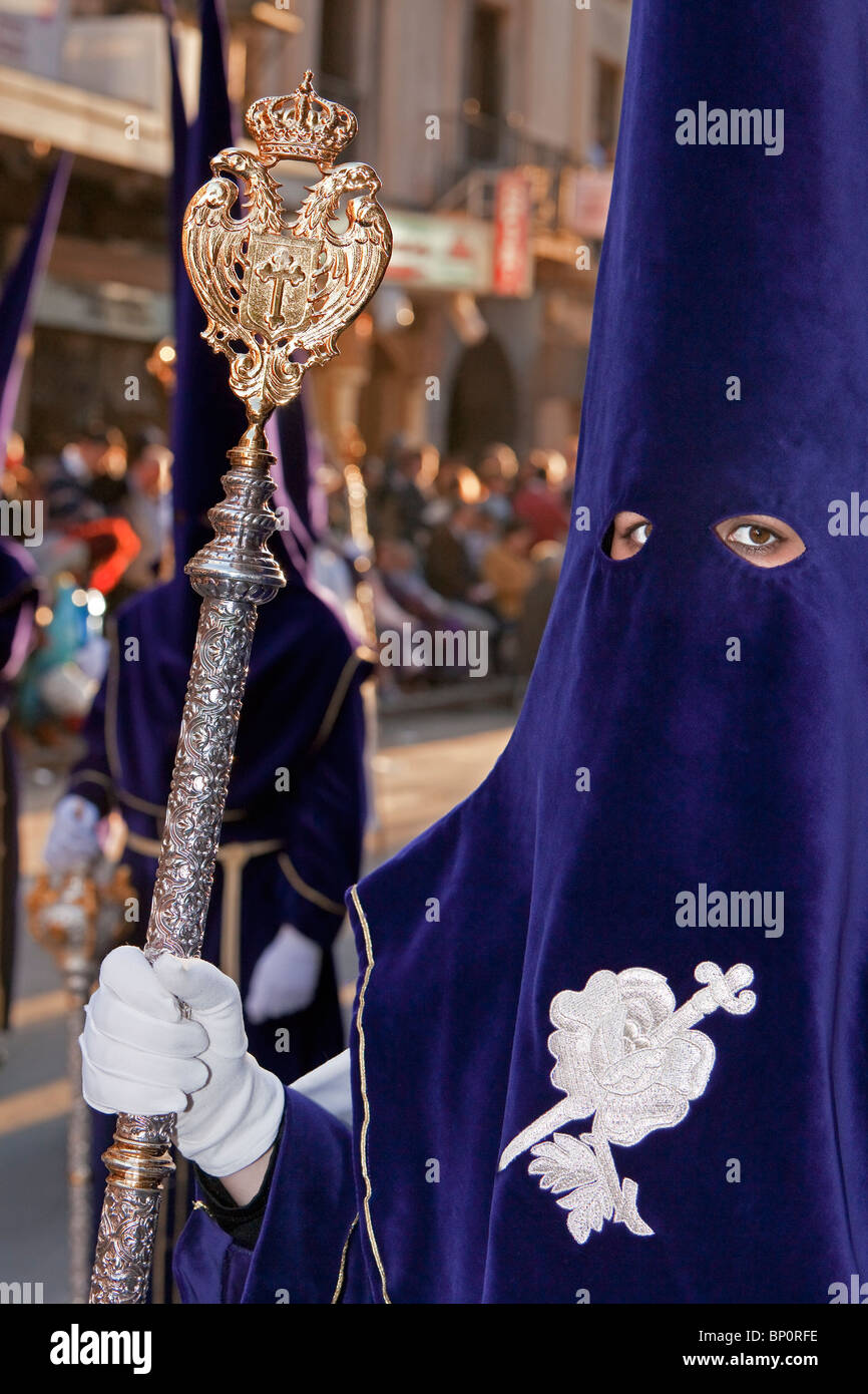 Penitents wearing hooded robes during Semana Santa, (Holy Week ...