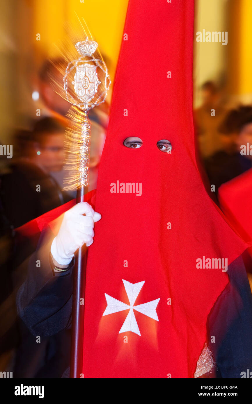 Penitents wearing hooded robes during Semana Santa, (Holy Week ...