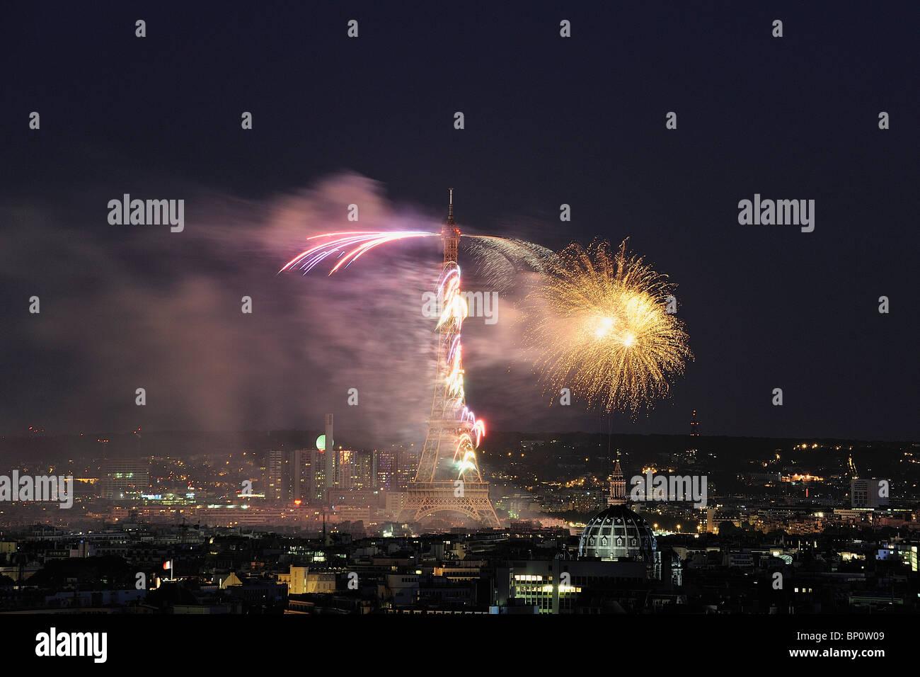 France, Paris, fireworks (14th of July, 2009, french national Holiday ...