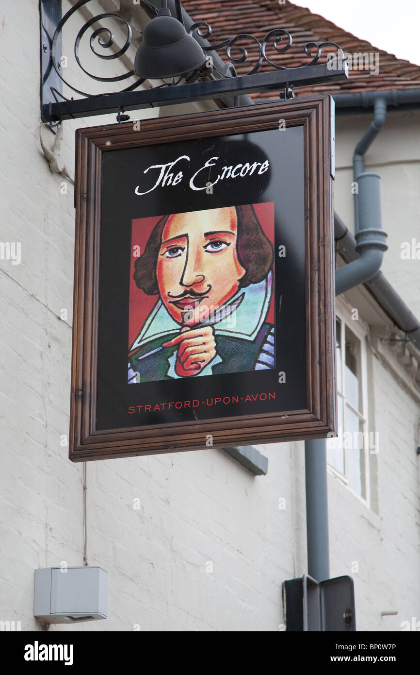 "The Encore" public house sign in Stratford on Avon, England Stock ...