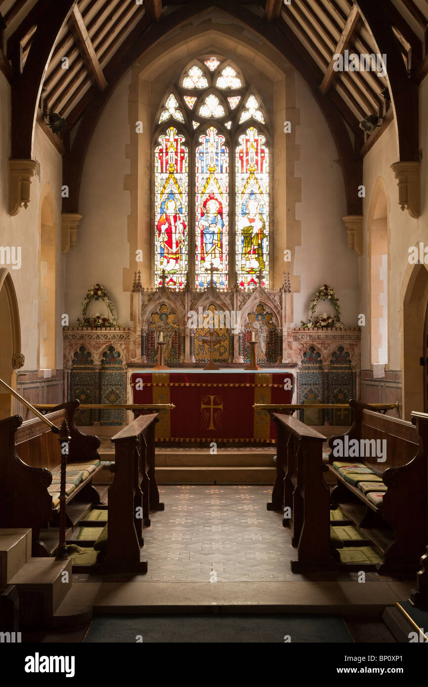 Inside view of an english village church looking up the knave towards ...