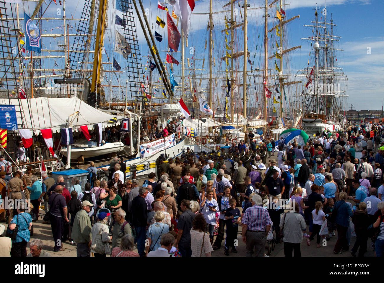 Crowds of people at the summer Hartlepool 2010 Tall Ships Race. Busy ...