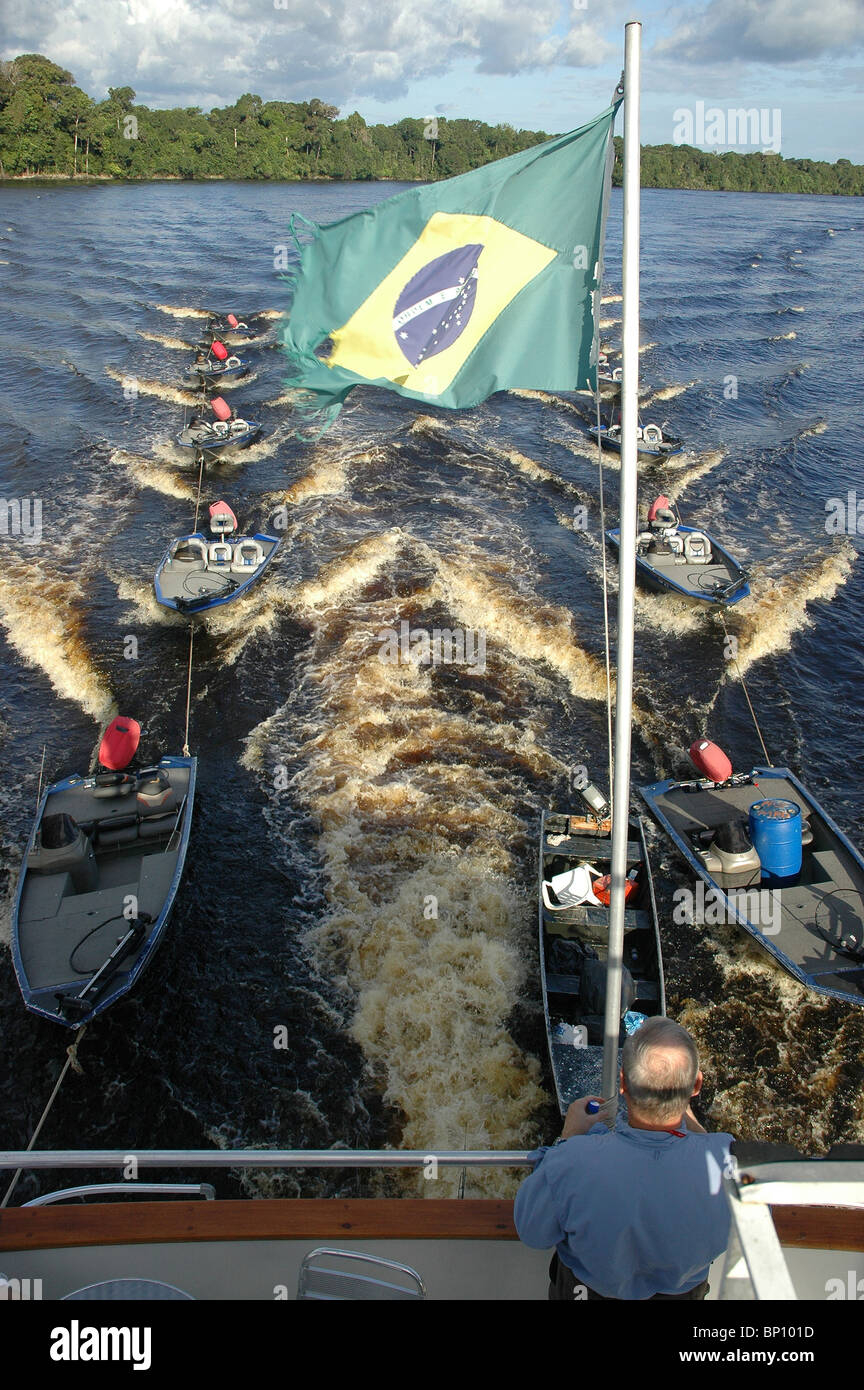An Amazon River luxury fishing yacht operation with several bassboats ...
