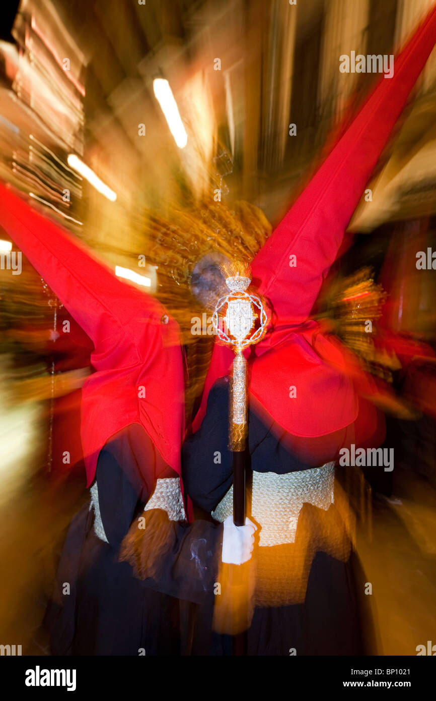 Penitents wearing hooded robes during Semana Santa, (Holy Week ...