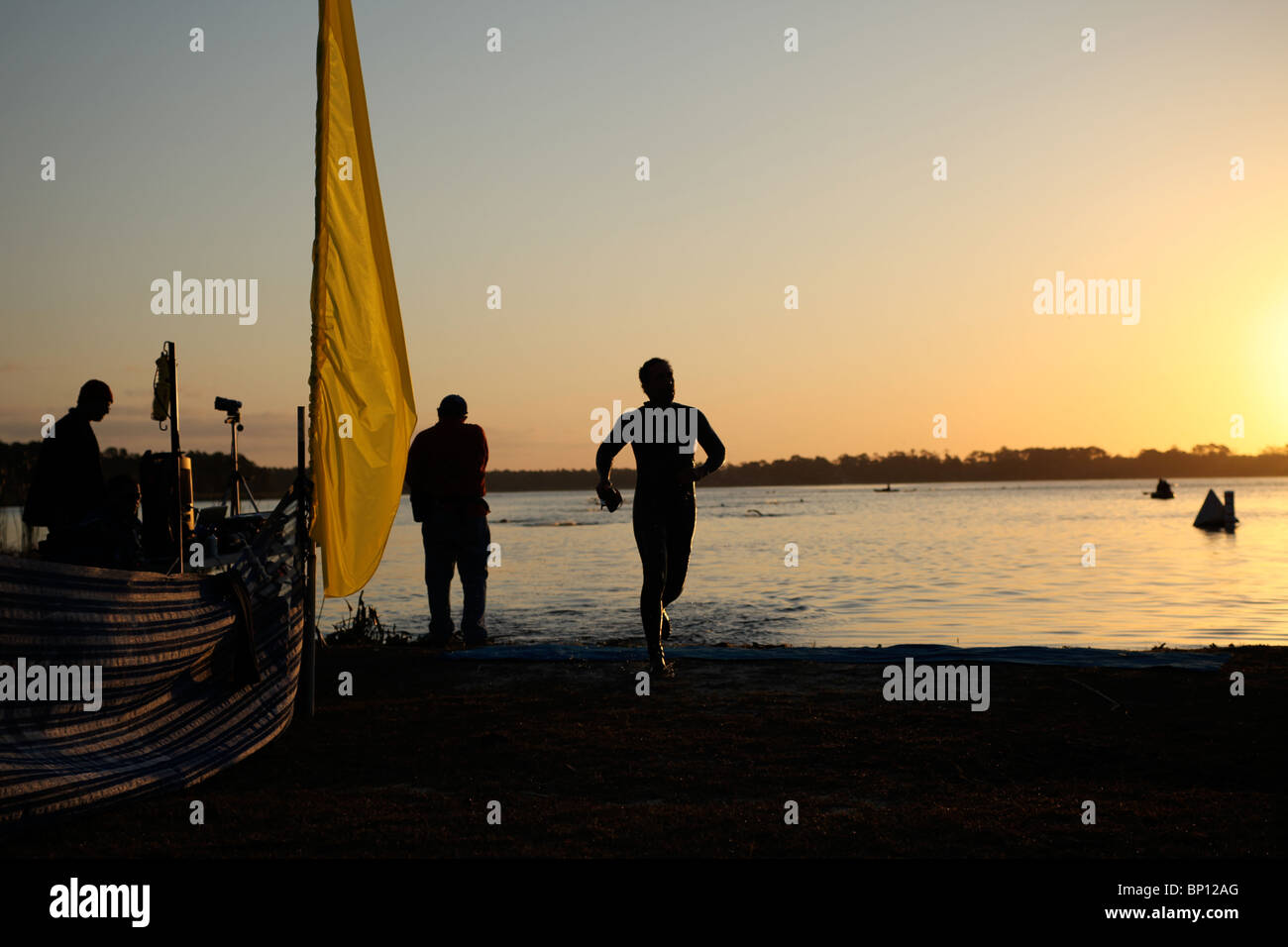 Early morning swim, stage one in a triathlon Stock Photo - Alamy