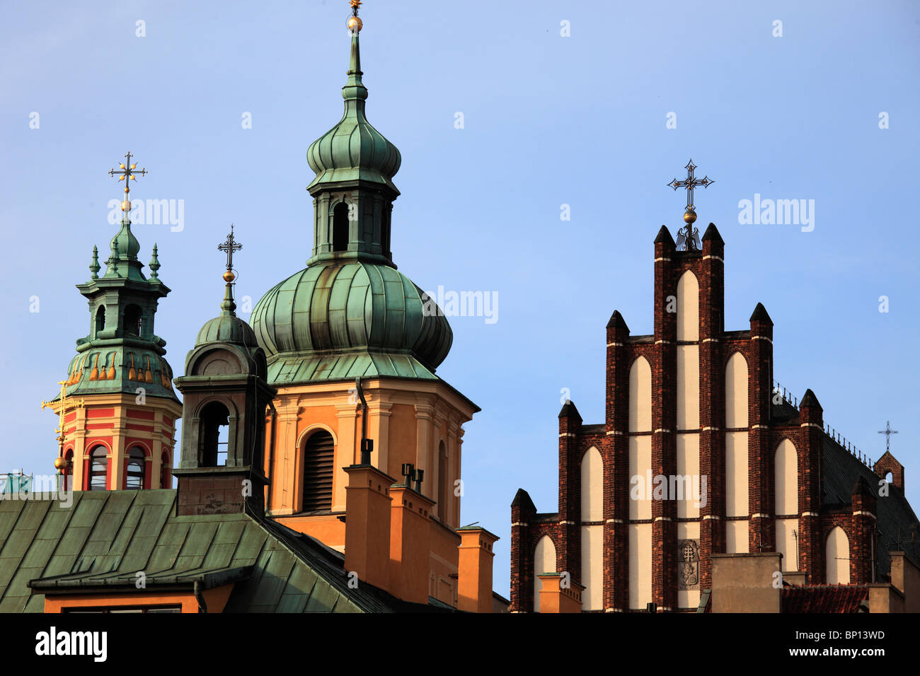 Poland, Warsaw, church spires, towers Stock Photo - Alamy