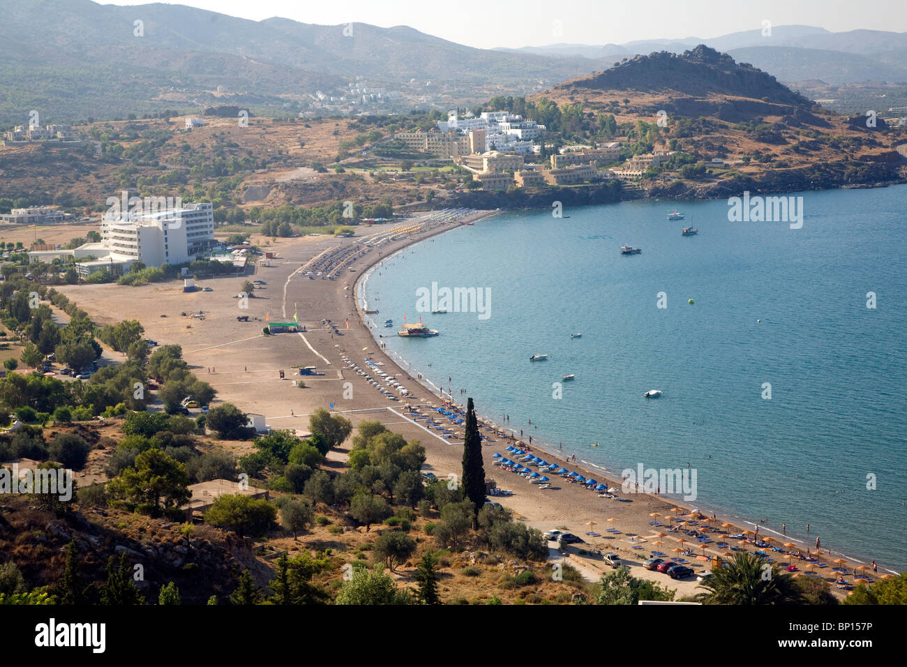 Hotels on Vlicha beach, Rhodes, Greece Stock Photo - Alamy