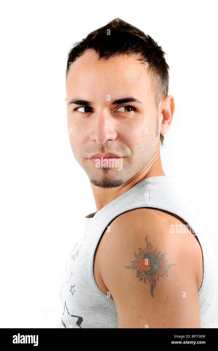 Portrait of young hispanic male model isolated over white Stock Photo ...