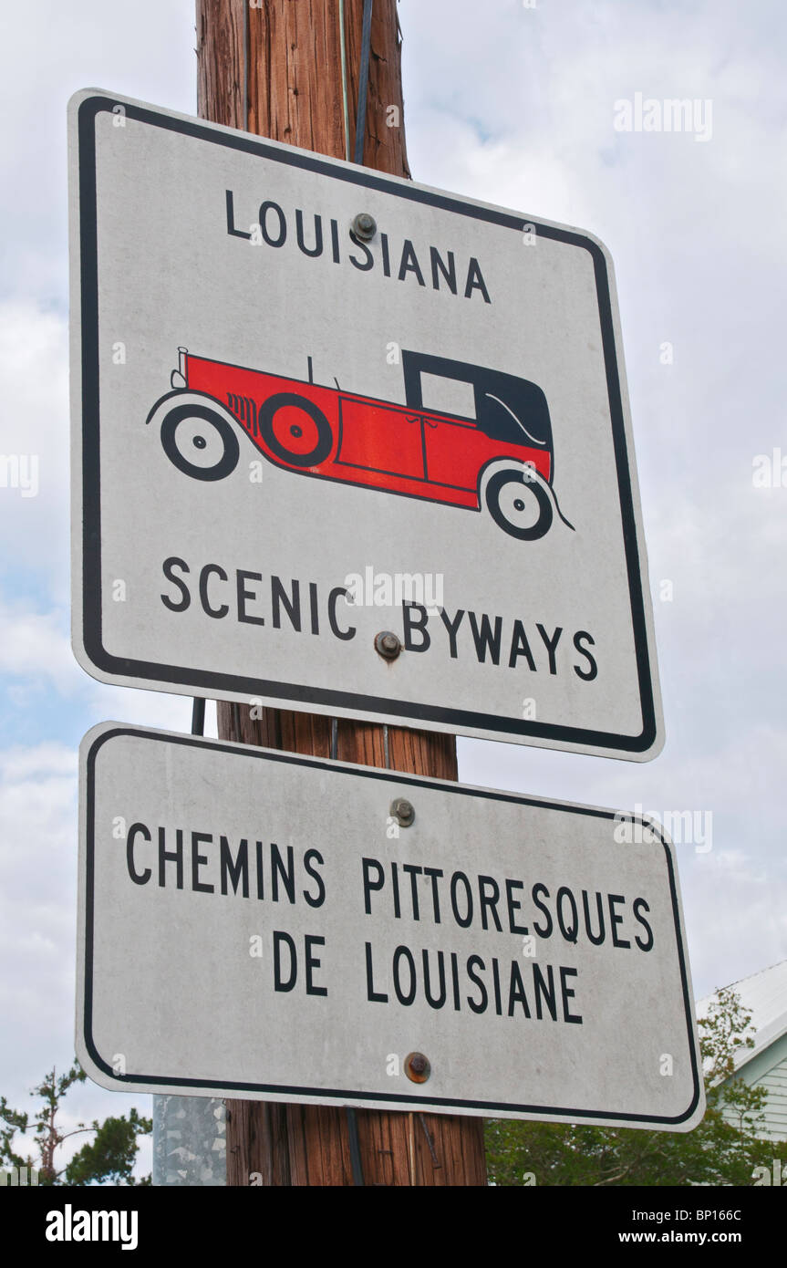 Louisiana, Washington, bilingual road sign in english and french Stock ...