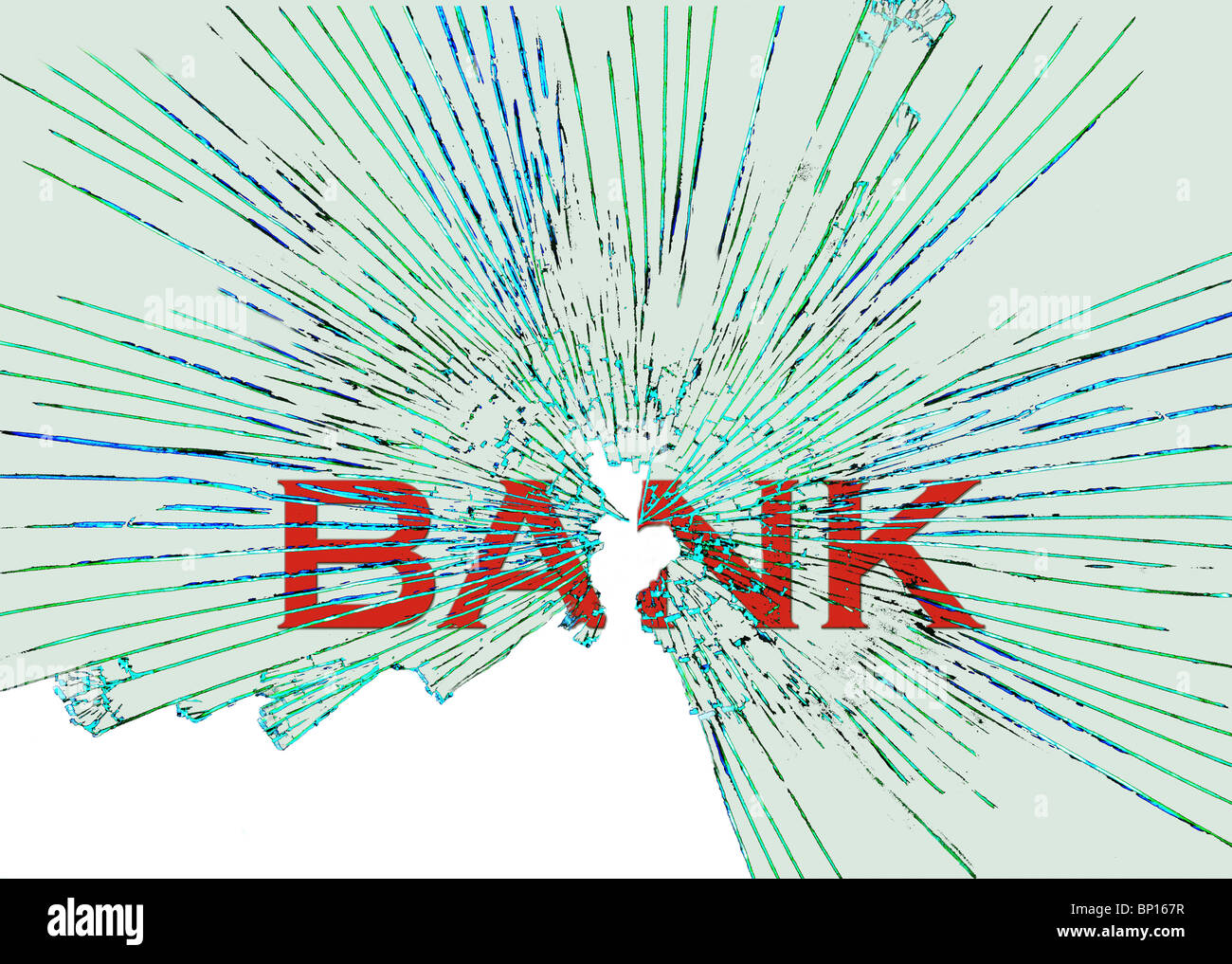 Broken glass and bank sign Stock Photo - Alamy