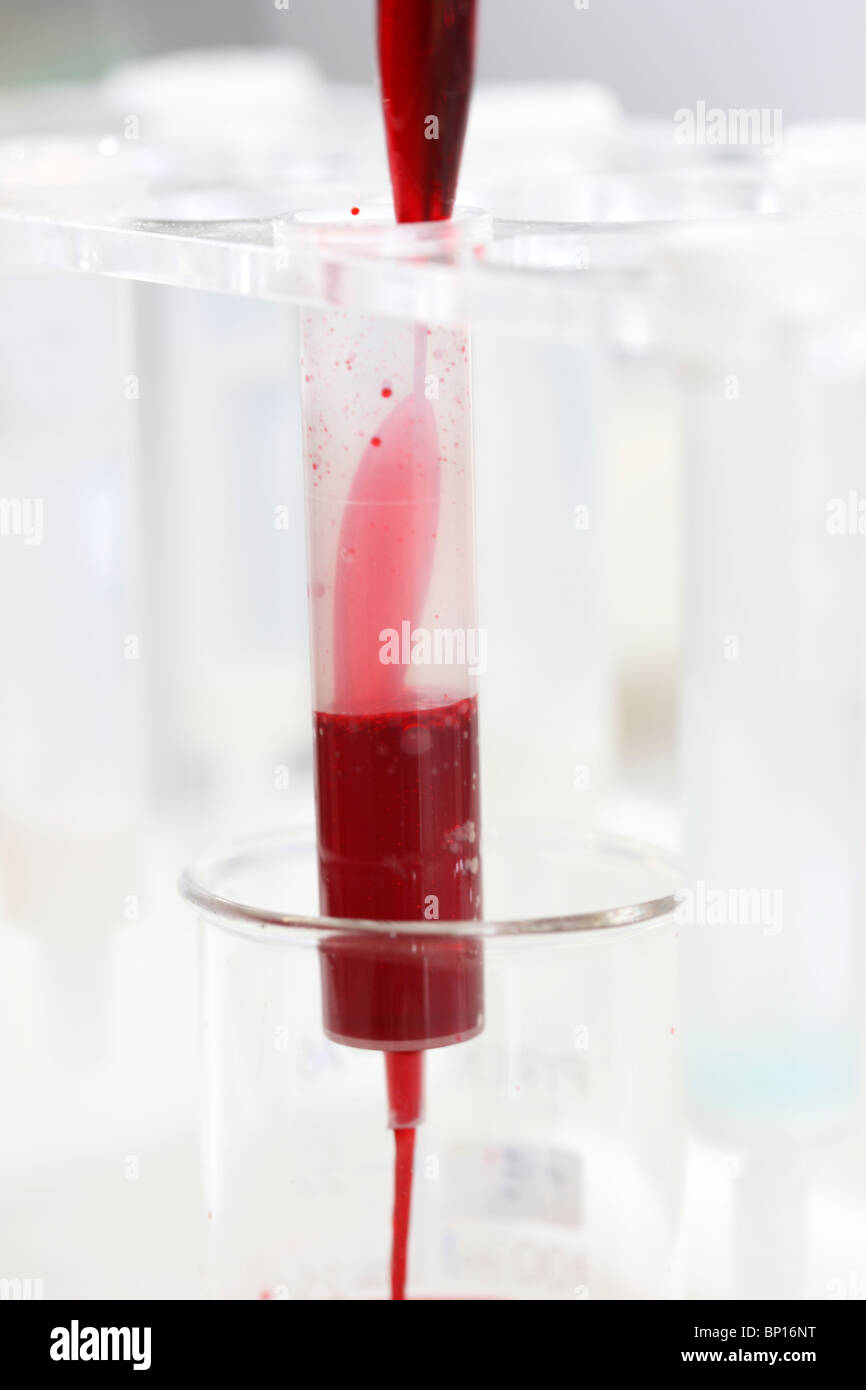 Biotechnology laboratory, chemicals and test tubes for DNA analyzing ...