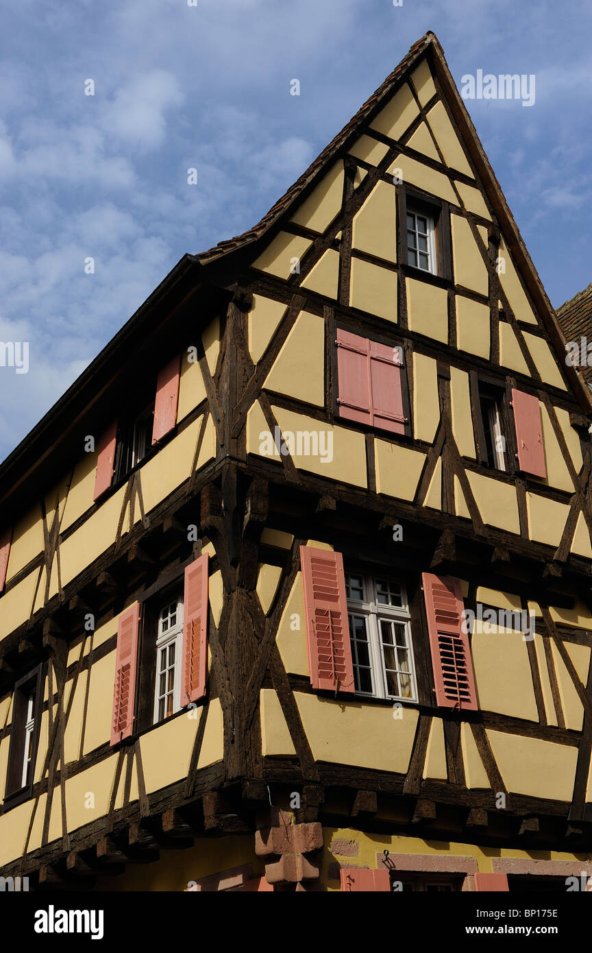 TRADITIONAL HOUSES IN RIQUEWIHR VILLAGE, HAUT RHIN, ALSACE, FRANCE ...