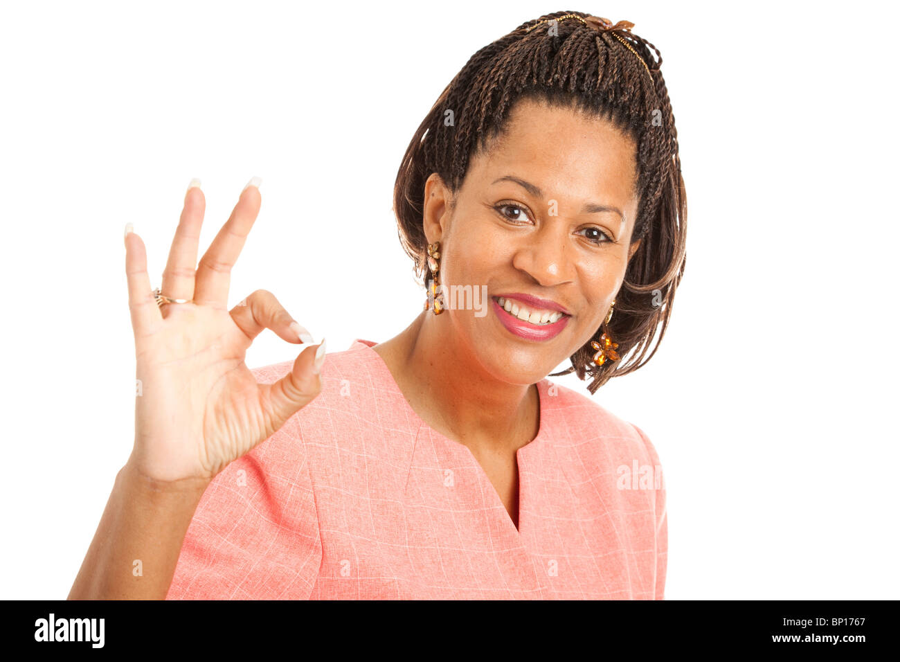 Beautiful African-American businesswoman giving the okay sign Stock ...